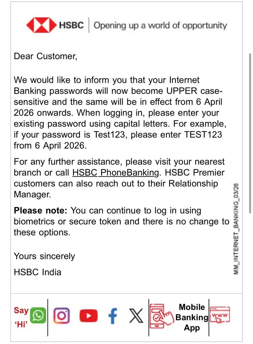 HSBC India tells customers to enter internet banking passwords in ...